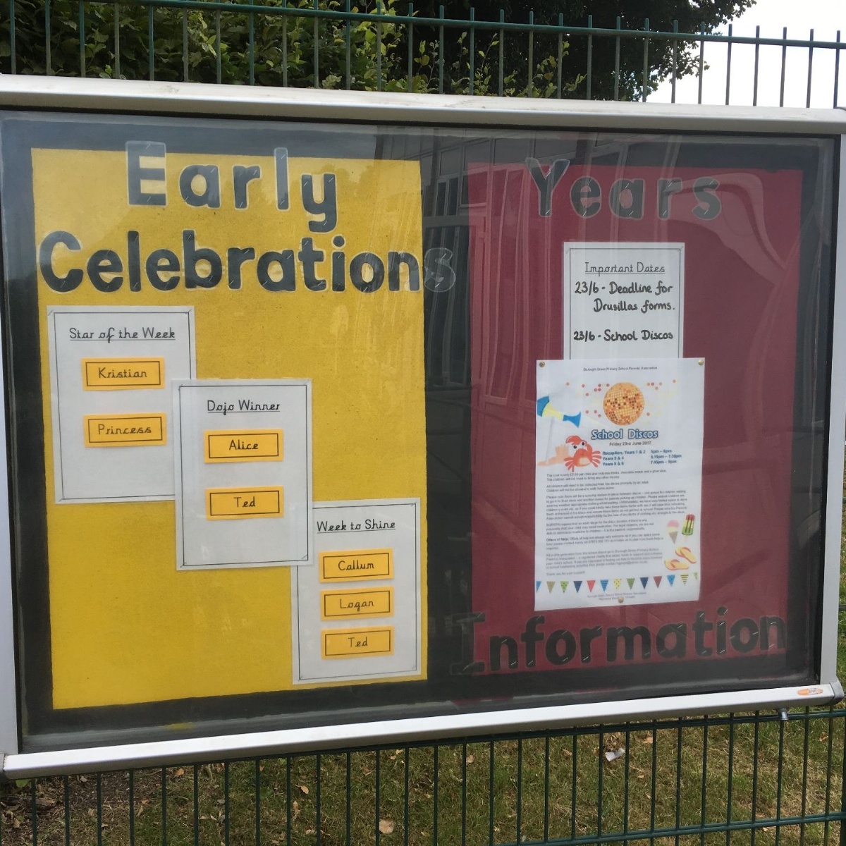 Borough Green Primary School - Early Years Notice Board